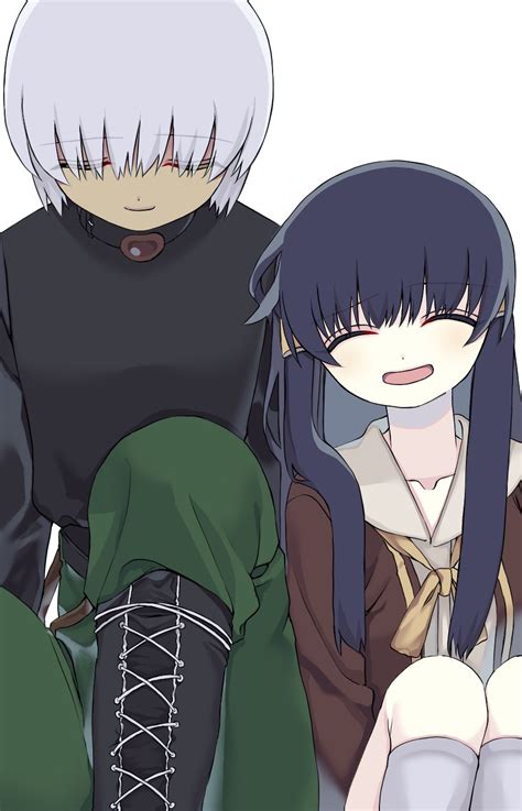 Kk Kiku Amasawa Ikumi Moon Game Black Footwear Highres Boy Girl Blue Eyes Blue Hair