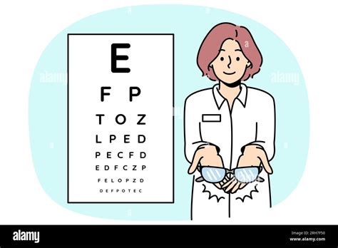 Female Ophthalmologist Holding Glasses On Background Eye Check Chart