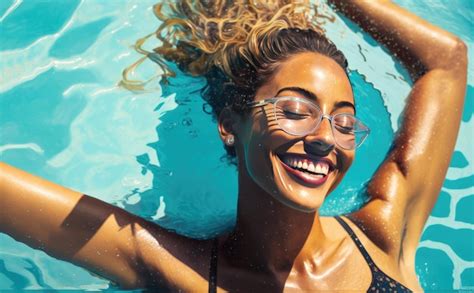 Premium Photo Happy Woman Relaxing In Swimming Pool Generative Ai