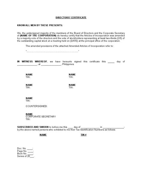 Directors Certificate Sample Pdf Business Finance And Money Management