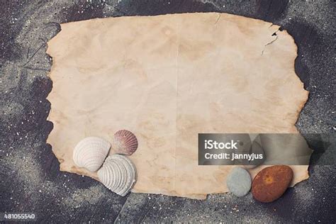 Sea Shells 프레임을 빈티지 낡아 목재 및 늙음 종이 2015년에 대한 스톡 사진 및 기타 이미지 2015년 고풍