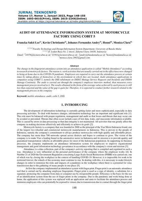 Pdf Audit Of Attendance Information System At Motorcycle Factory Using Cobit 5
