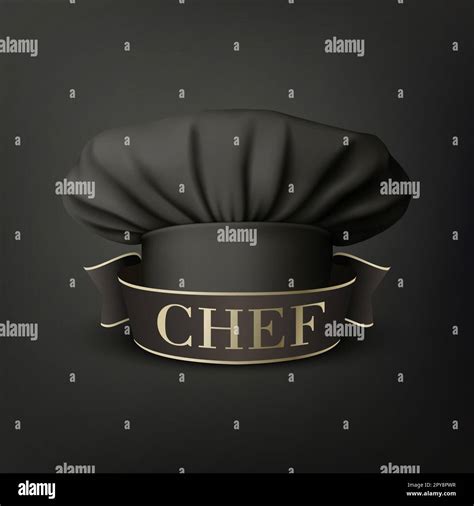 Vector Banner With 3d Realistic Black Chef Hat Toque On Black