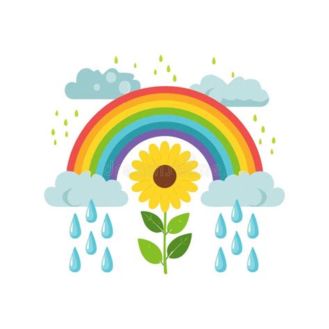 Flower With A Rainbow After A Rain Shower Stock Vector Illustration Of Plant Nature 361489876