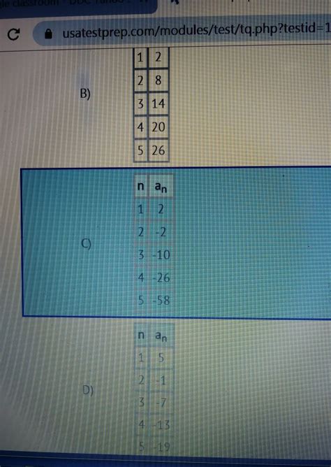 Solved Which Table Represents The Recursive Formula An Chegg