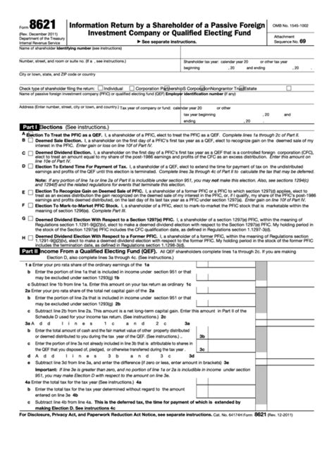 Fillable Form 8621 Information Return By A Shareholder Of A Passive
