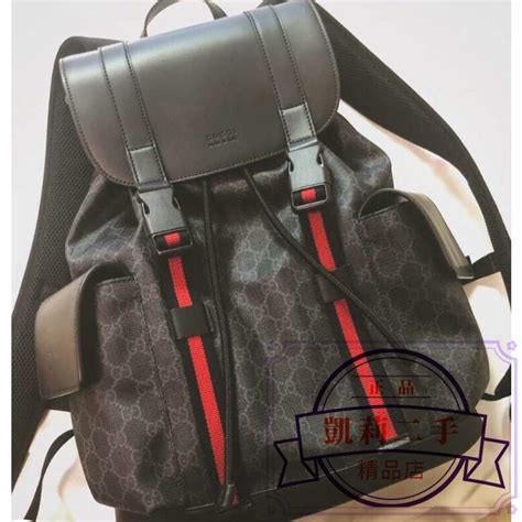 凱莉二手 Gucci 古馳 495563 雙肩包 Gg Souple 紅黑配色軍旅大後背包 旅行包 蝦皮購物