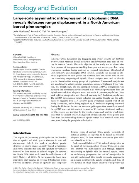 Pdf Large Scale Asymmetric Introgression Of Cytoplasmic Dna Reveals Holocene Range