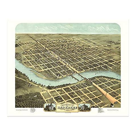 HISTORIX Vintage 1869 Kankakee Illinois Map Poster 24x30 Inch Old Map