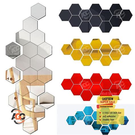 Hexagon Mirror Wall Stickers Acrylic Self Adhesive Mosaic Tiles Sticker