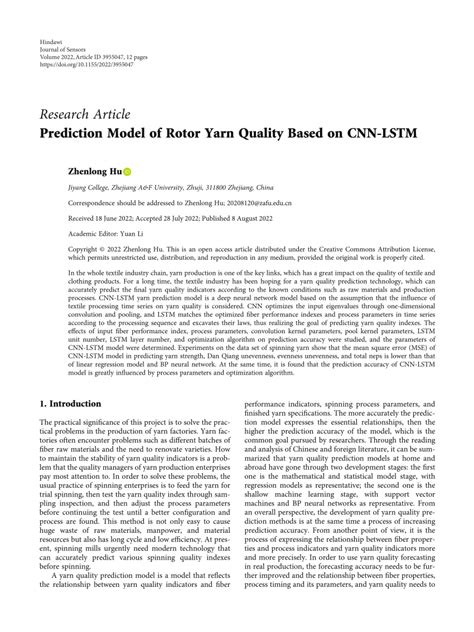 Pdf Prediction Model Of Rotor Yarn Quality Based On Cnn Lstm