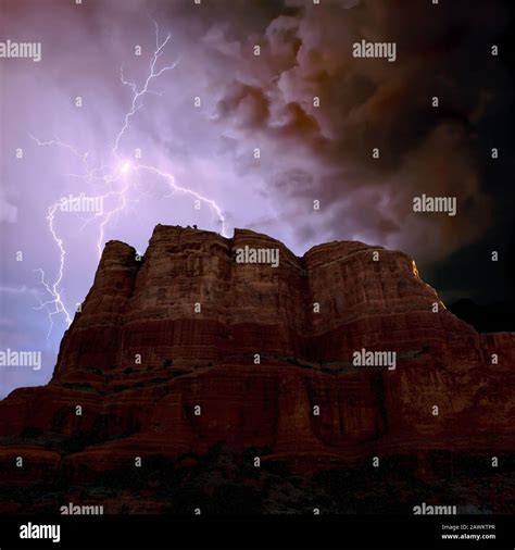 An Hdr Composition Of A Spider Lightning Over Sedonas Courthouse Butte This Was Composed From