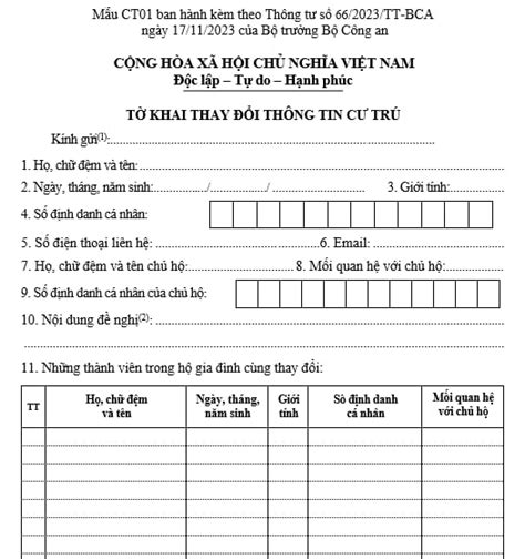 Mẫu ct01 đăng ký thường trú chi tiết
