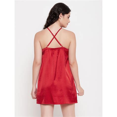 Buy Clovia Satin Solid Babydoll Red Online