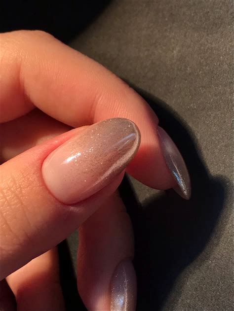 Perfect Nude Gel Nails With A Twist Silver Sparkly Chrome Ombre