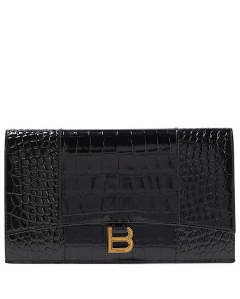 Balenciaga Hourglass Small Croc Effect Leather Clutch In Black Lyst