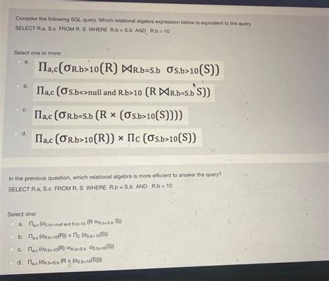 Solved Consider The Following Sql Query Which Relational