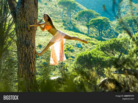 Woman Climbing Tree Image And Photo Free Trial Bigstock