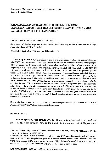 Pdf Trypanosoma Brucei Effect Of Inhibition Of N Linked Glycosylation On The Nearest Neighbor