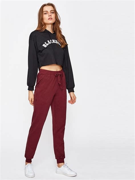 Drawstring Closure Tapered Joggers Shein Sheinside