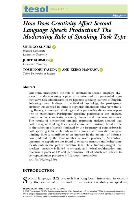 Pdf How Does Creativity Affect Second Language Speech Production The