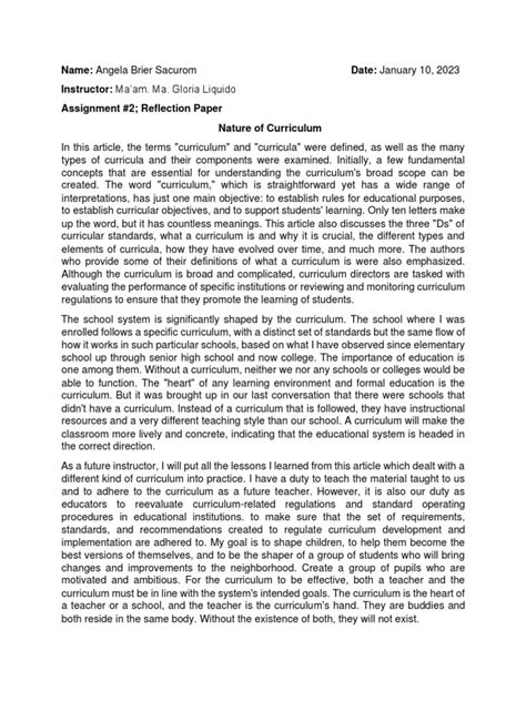 Angela Brier Sacurom Educ 108 N1 Reflection Paper Assignment 2 Pdf