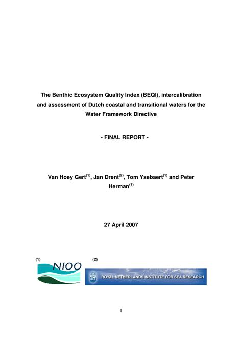 Pdf The Benthic Ecosystem Quality Index Beqi Intercalibration And