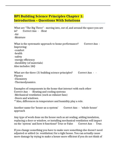 Bpi Building Science Principles Chapter 1 Introduction Questions With Solutions Bpi