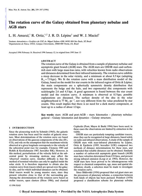 Pdf The Rotation Curve Of The Galaxy Obtained From Planetary Nebulae And Agb Stars