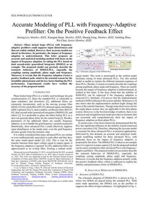 Pdf Accurate Modeling Of Pll With Frequency Adaptive Prefilter On The Positive Feedback Effect