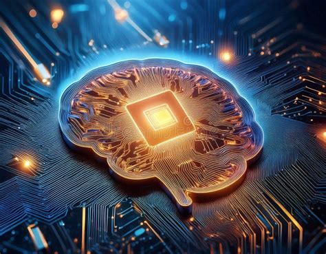 Intricate Circuit Board With Illuminated Brain Symbol Representing