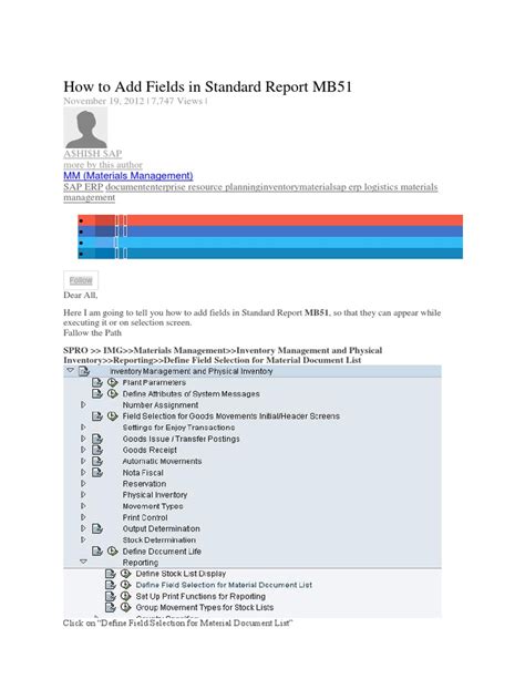 How To Add Fields In Standard Report Mb51 Pdf Computing Software