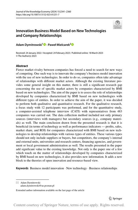 Pdf Innovation Business Model Based On New Technologies And Company