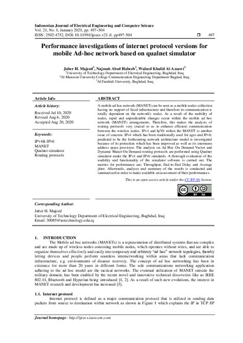 Pdf Performance Investigations Of Internet Protocol Versions For Mobile Ad Hoc Network Based