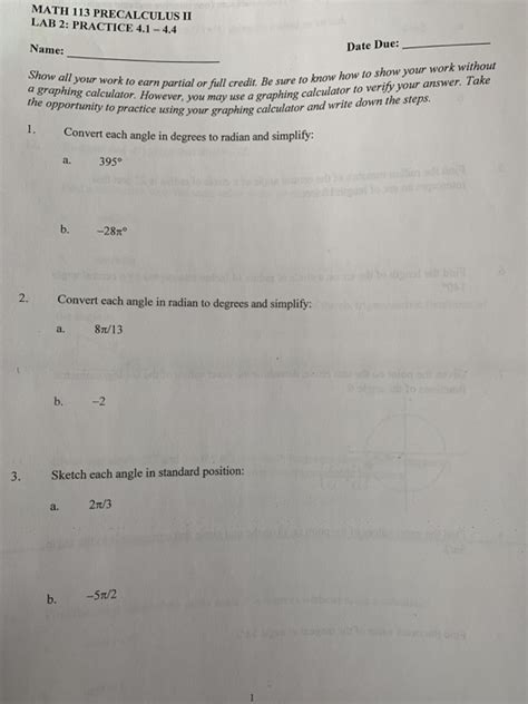 Solved Math 113 Precalculus Ii Lab 2 Practice 4 1 4 4 Name