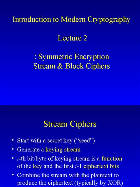 Introduction To Modern Cryptography Symmetric Encryption Stream