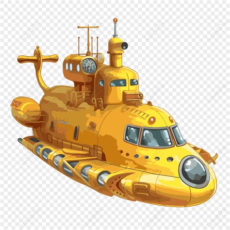 เรือดำน้ำสีเหลือง เวกเตอร์ สติ๊กเกอร์ สติ๊กเกอร์เรือดำน้ำสีทองบนชายฝั่งการ์ตูน Png สำหรับการ