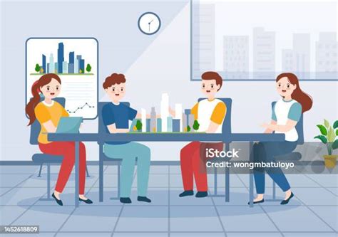 비즈니스 팀 중요한 협상을 위한 직원과의 시의회 회의 또는 평면 만화 손으로 그린 템플릿 그림으로 건물 정의 Health에 대한 스톡 벡터 아트 및 기타 이미지 Istock