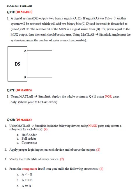 Solved Ecce 203 Final Lab Q 1 10 Marks 1 A Digital