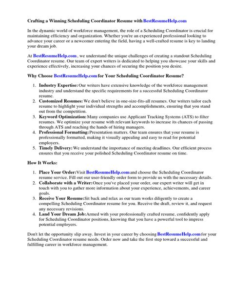 Scheduling Coordinator Resume Pdf Résumé Communication