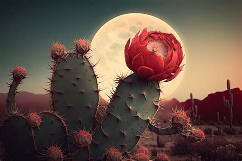 Premium Ai Image Grafted Red Moon Cactus Against A Hazy Background