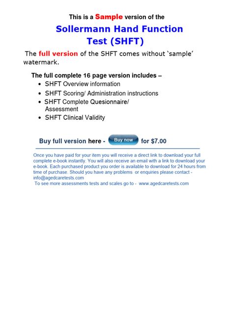 Sollermann Hand Function Test Shft Sample Pdf Psychological