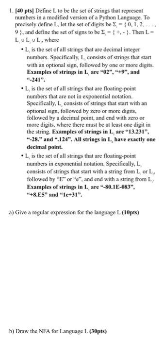 Solved 1 40 Pts Define L To Be The Set Of Strings That Chegg
