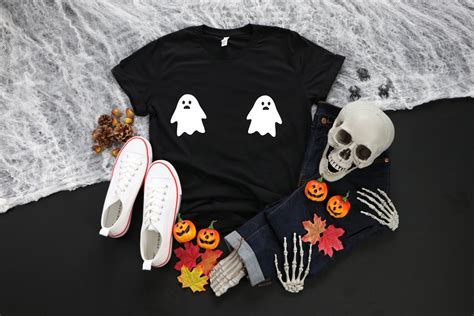 Ghost Boobs T Shirt Funny Halloween Graphic Tee Spooky Etsy Uk