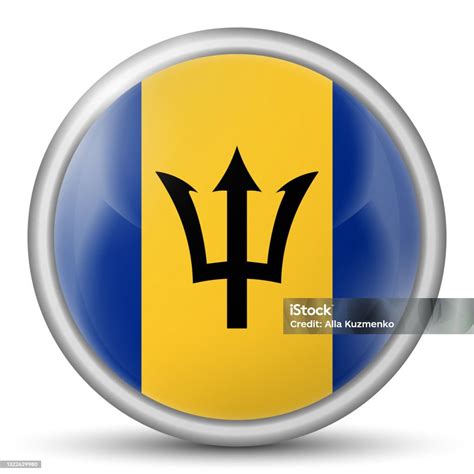 바베이도스의 깃발유리 라이트 볼 둥근 구 템플릿 아이콘 국가 기호 흰색 배경에 강조 표시된 광택 사실적 공 3d 추상 벡터 일러스트레이션 큰 거품 3차원 형태에 대한 스톡