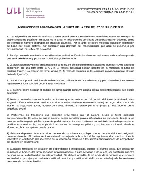 Instrucciones Para La Solicitud De Cambio De Turno