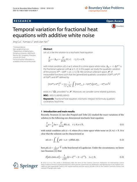 Pdf Temporal Variation For Fractional Heat Equations With Additive White Noise