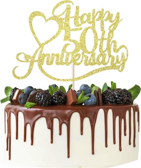 Gold Glitter Happy 50th Anniversary Cake Toppers 50