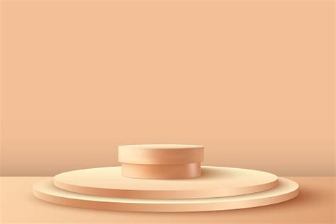 둥근 베이지색 연단이 있는 추상적인 베이지색과 갈색 스튜디오 룸입니다 원통형 받침대 제품 데모를 위한 최소한의 장면 0명에 대한 스톡 벡터 아트 및 기타 이미지 Istock