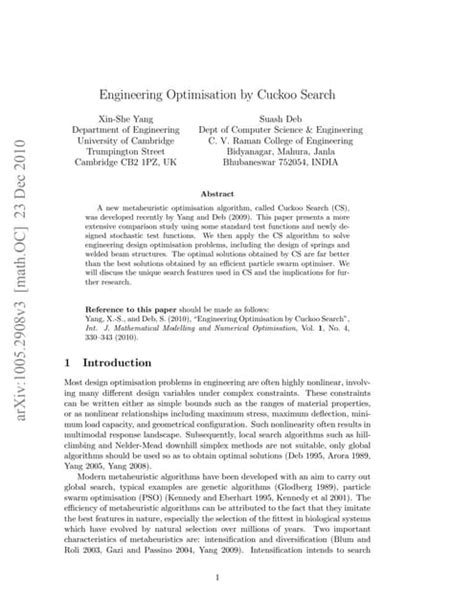Engineering Optimisation By Cuckoo Search Pdf